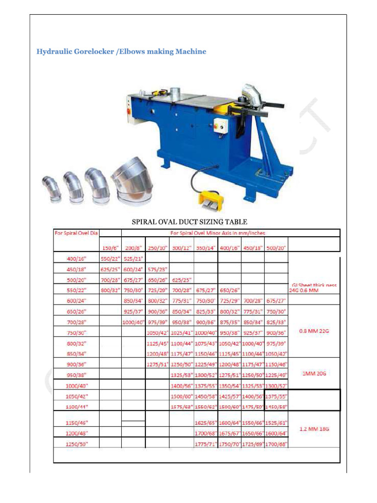 Spiral Oval Duct Sizing Chart | PDF