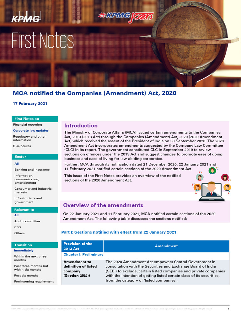 First Notes Mca Notified The Companies Amendment Act 2020 | PDF ...