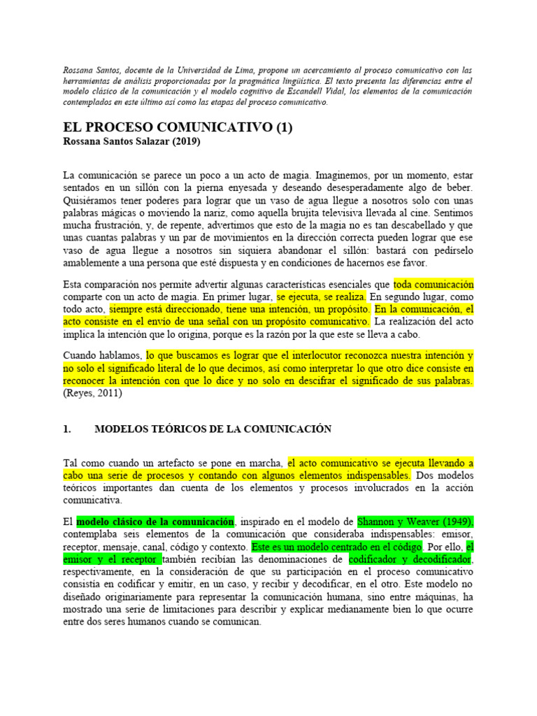 El Proceso Comunicativo - Santos Rossaana | PDF