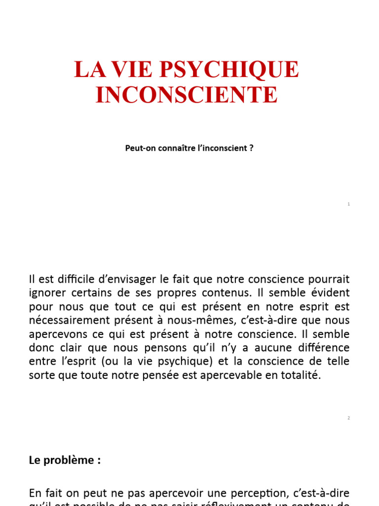 La Vie Psychique Inconsciente | PDF | Conscience | Conscience