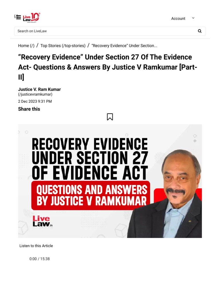 Section 27 Evidence Act Insights | PDF | Confession (Law) | Judiciaries