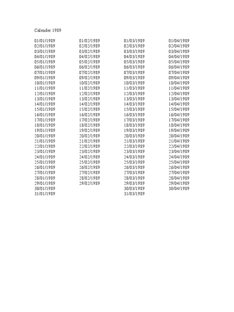 Calender 1989 | PDF