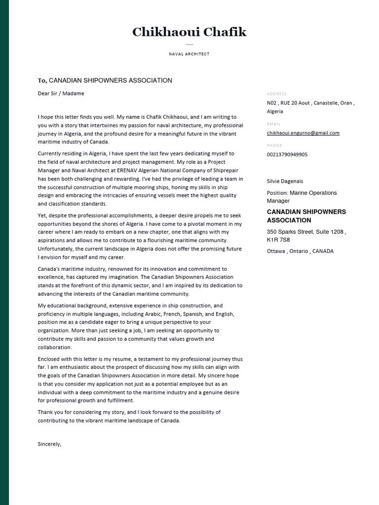 Chikhaoui - Chafik - Cover - Letter CANADA SHIPOWNERS ASSOCIATION | PDF