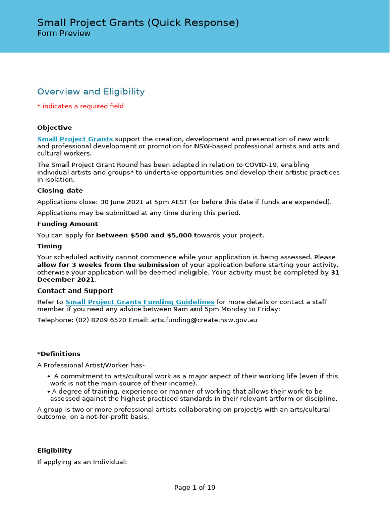 NSW Small Project Grants Overview | PDF