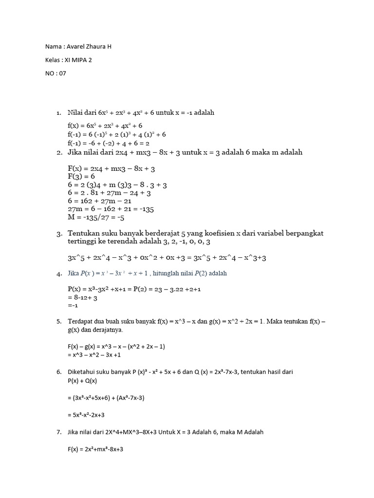 10 Soal Polinomial | PDF