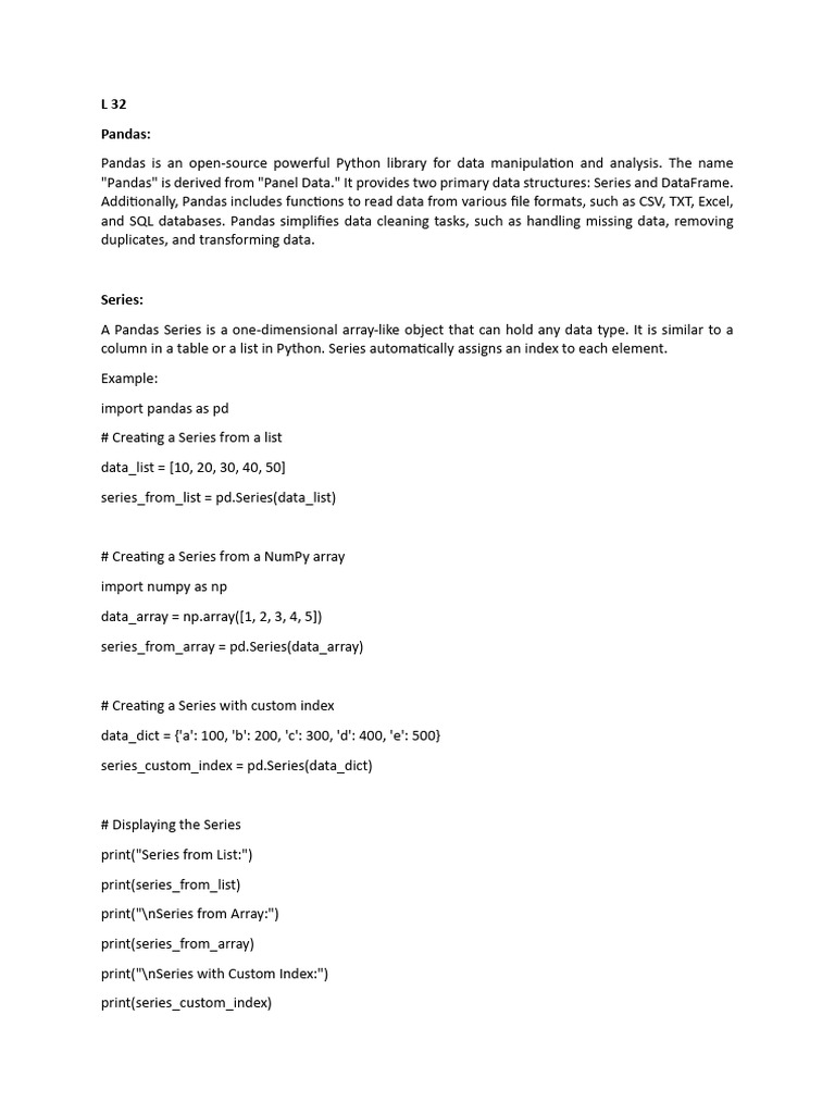 L32 33 Pandas Pdf Database Index Comma Separated Values