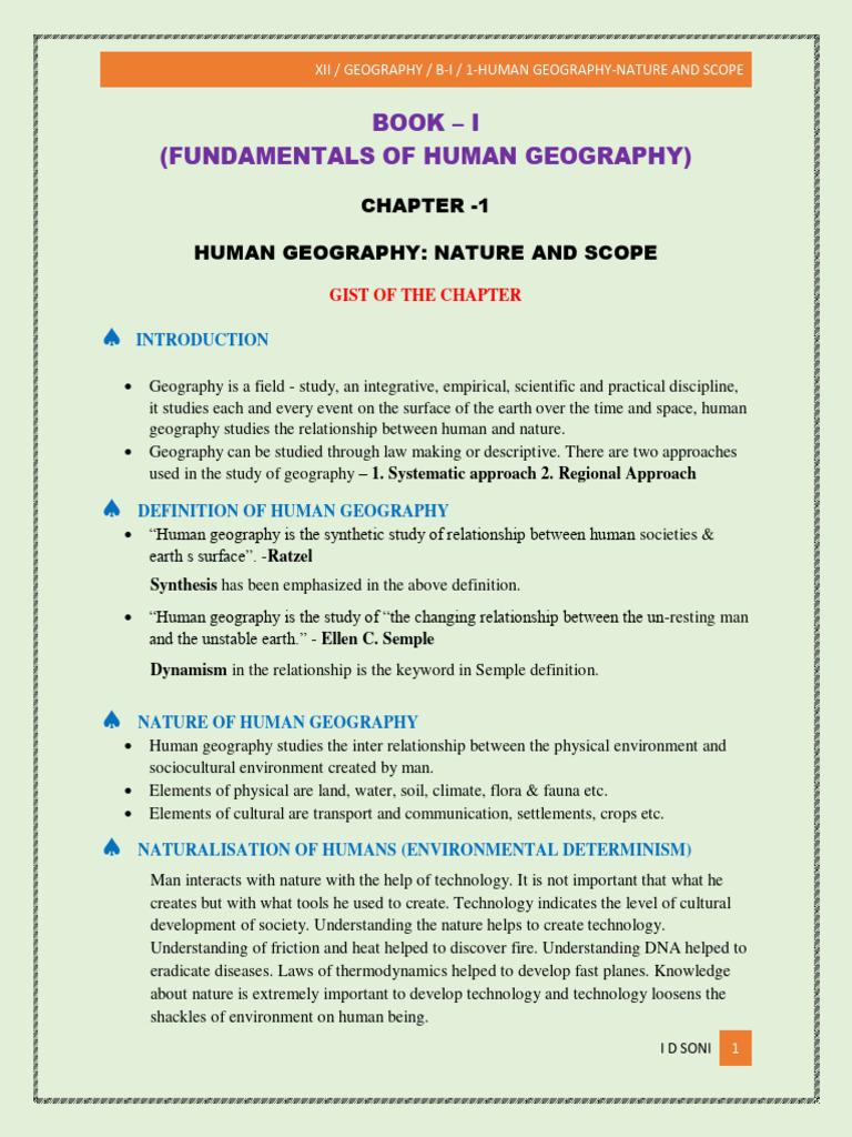 Book - I (Fundamentals of Human Geography) | PDF
