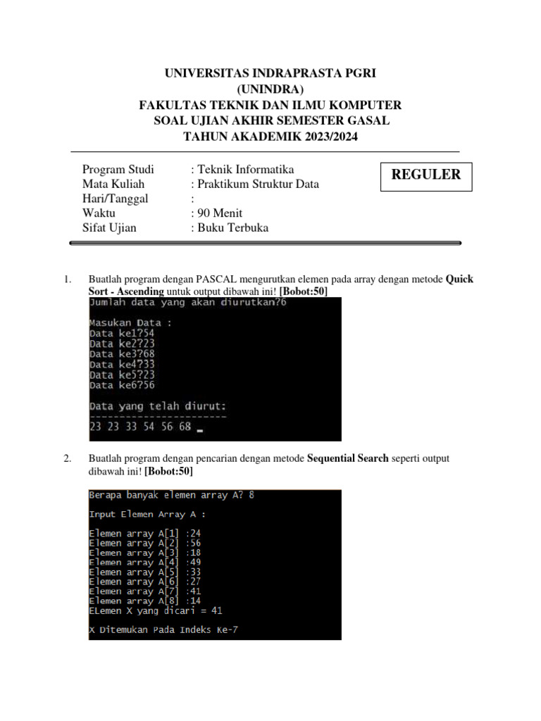 UAS Praktikum Struktur Data Reguler 2023-2024 | PDF