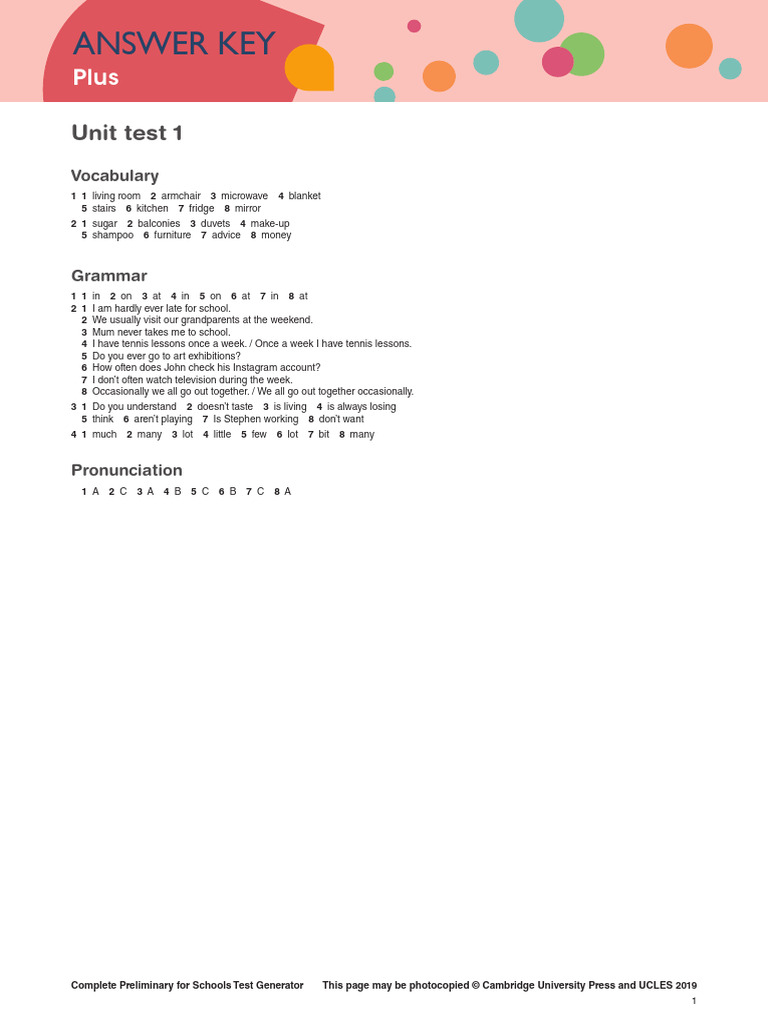PFS-UT-U1P - Answer Key | PDF