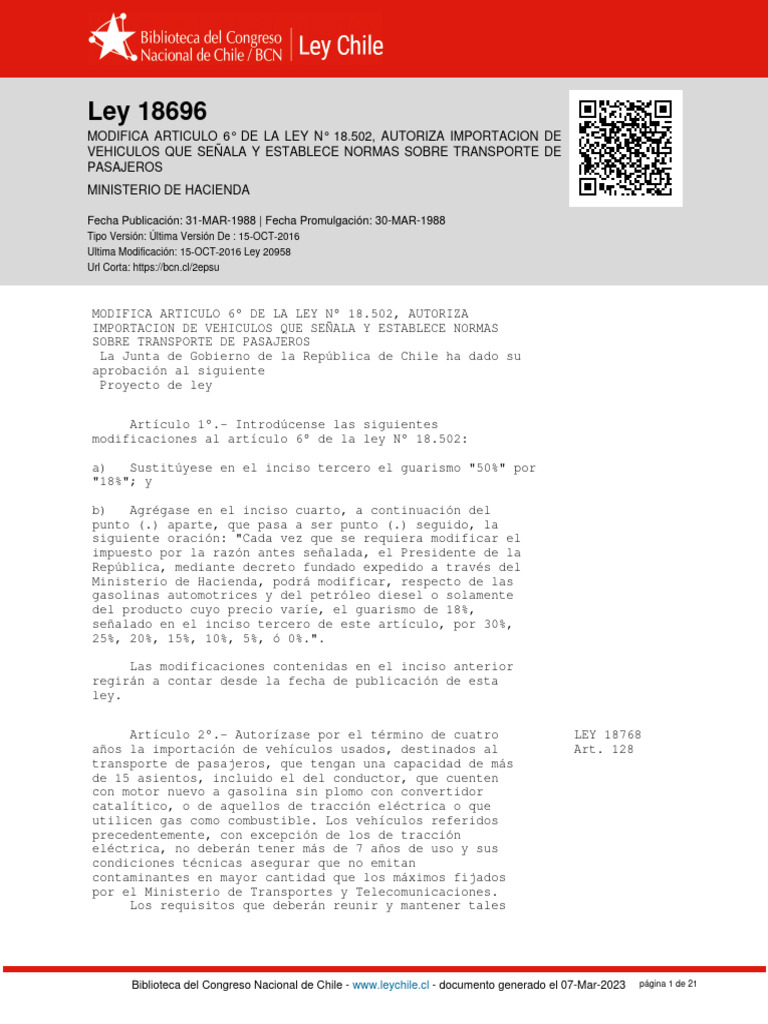 Ley 18696 - 31 Mar 1988 | PDF | Transporte | Multa (pena)