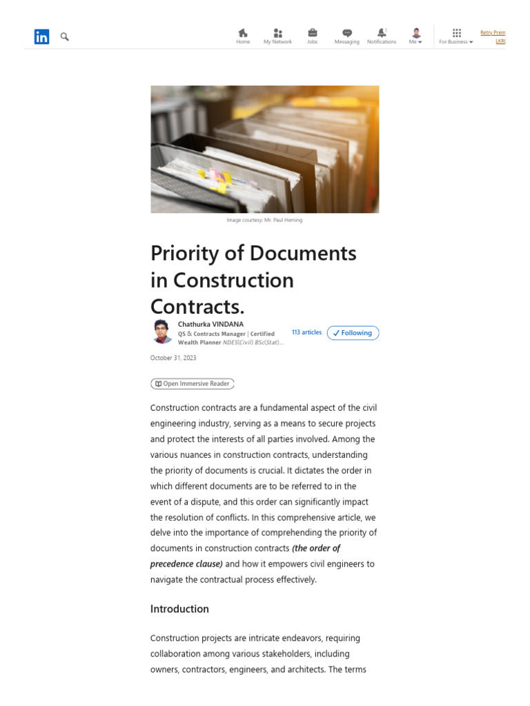 Priority of Documents in Construction Contracts | PDF | Specification ...