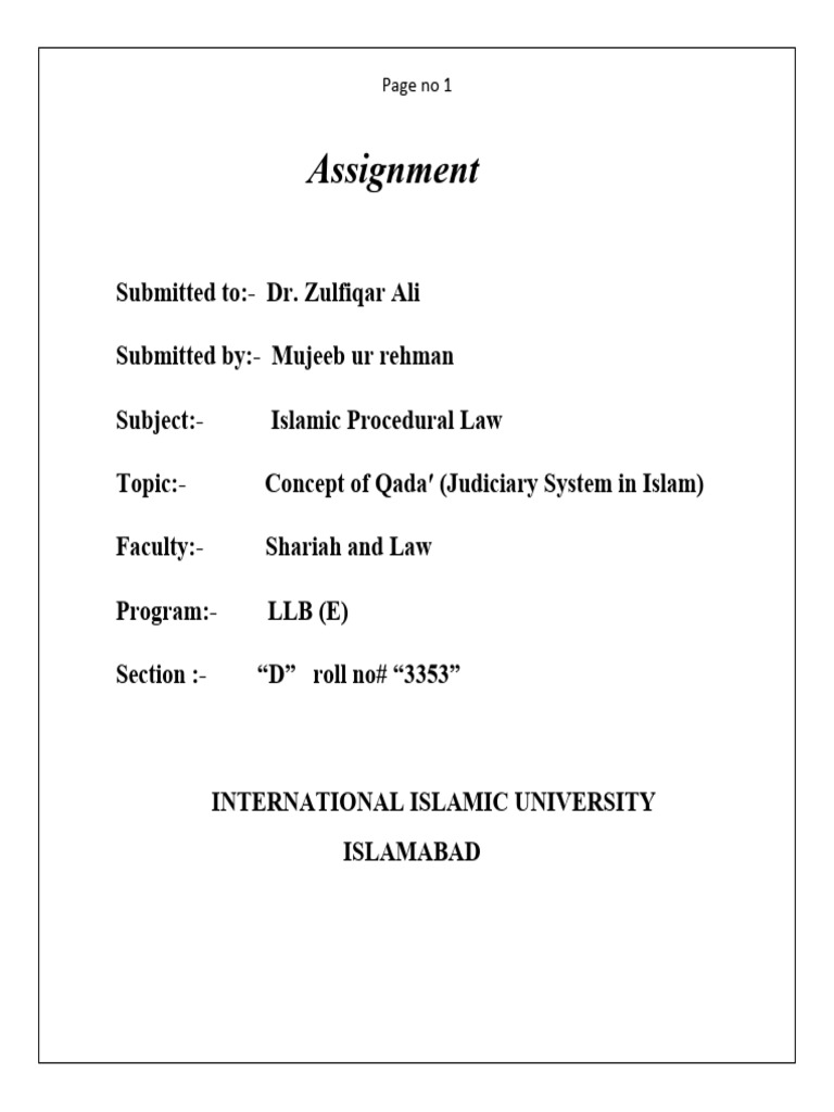 Islaamic Procedural Law Assignment | PDF | Justice | Crime & Violence