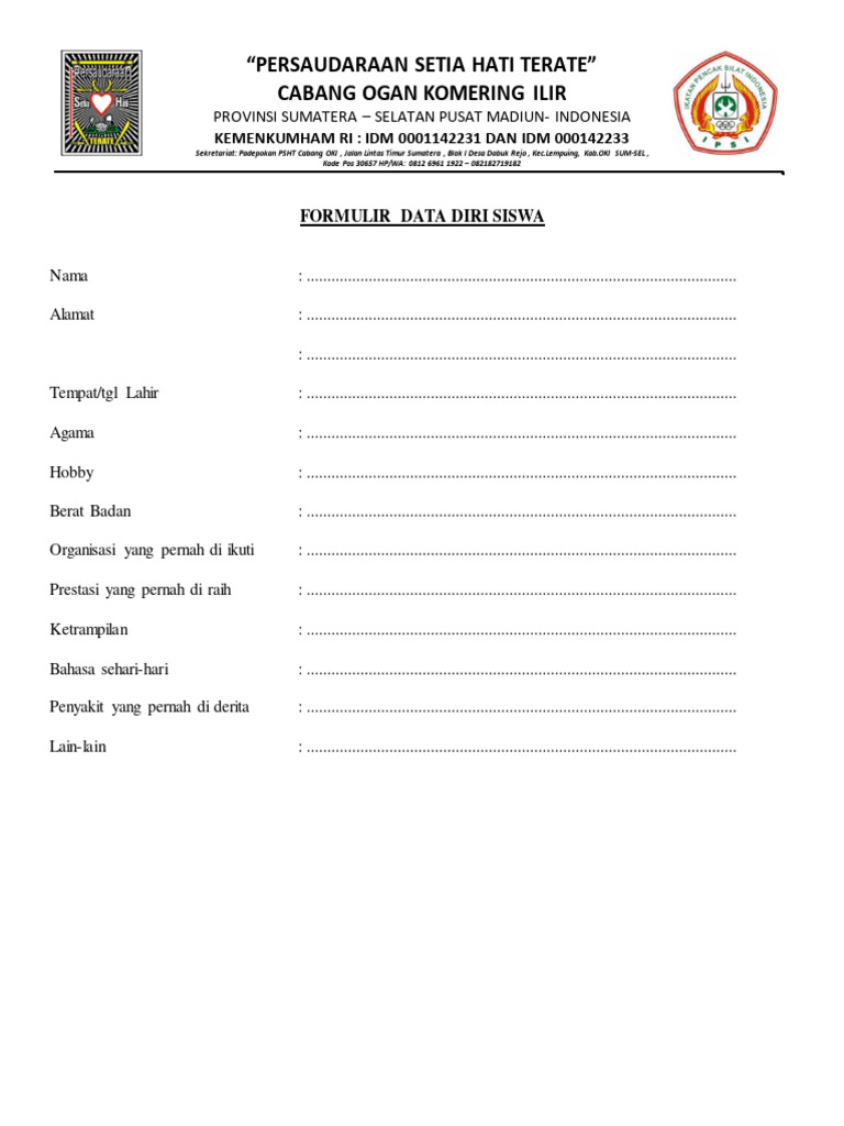 Formulir Data Diri Siswa | PDF