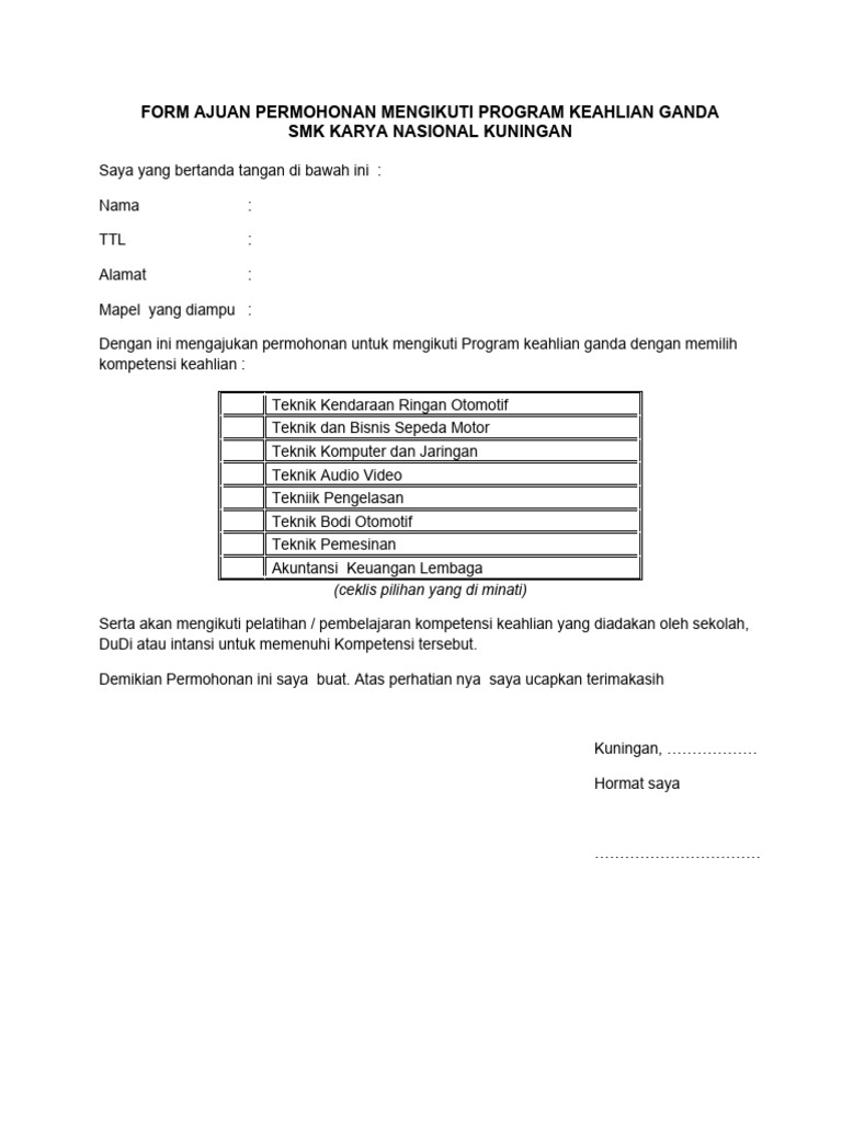 Form Ajuan Permohonan Mengikuti Program Keahlian Ganda | PDF | Teknologi & Rekayasa