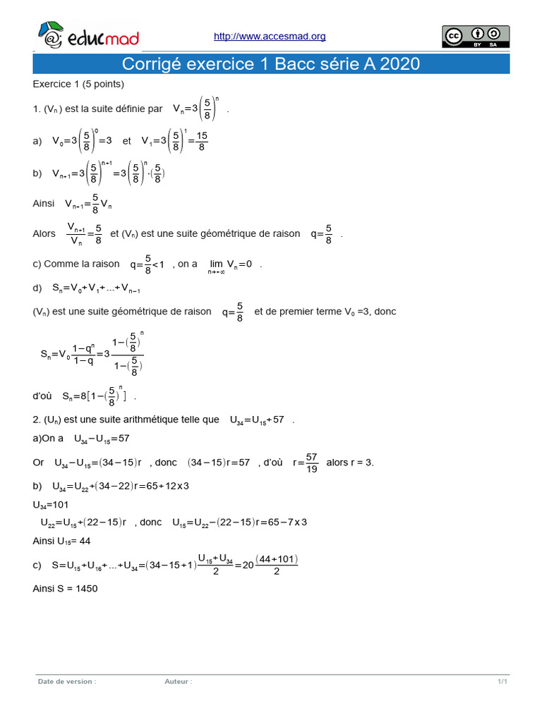 CorrigéBaccA2020 Exo1 | PDF