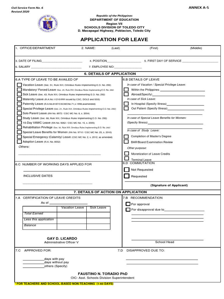 A5form6 New For Teachers and School Based Non Teaching 1 60 Days New ...