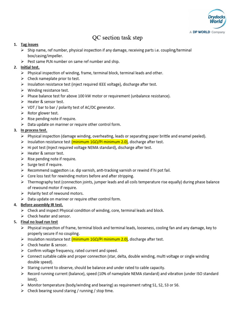 Qc Workshop Work Process Pdf Electric Motor Electrical Resistance
