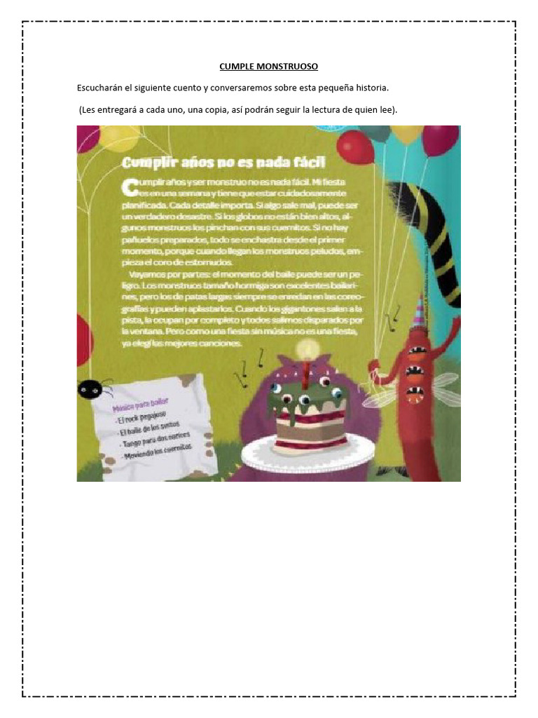 Cumple Monstruoso. Proyecto Literario | PDF