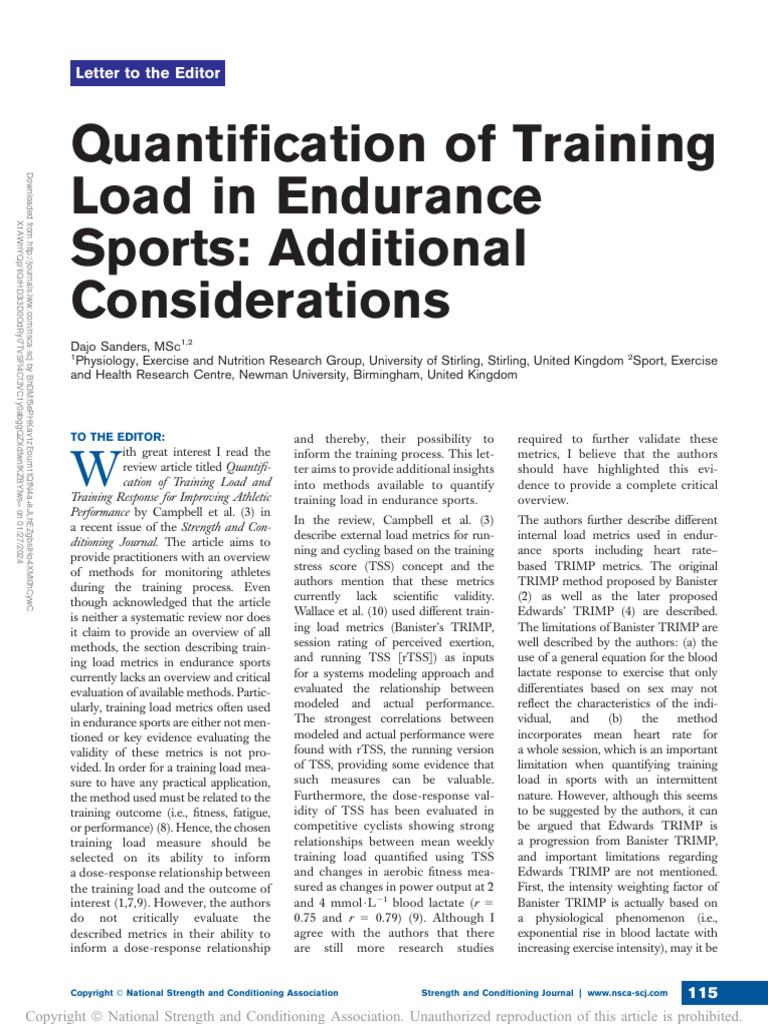 Endurance Training Load Insights | PDF | Strength Training | Sports Science