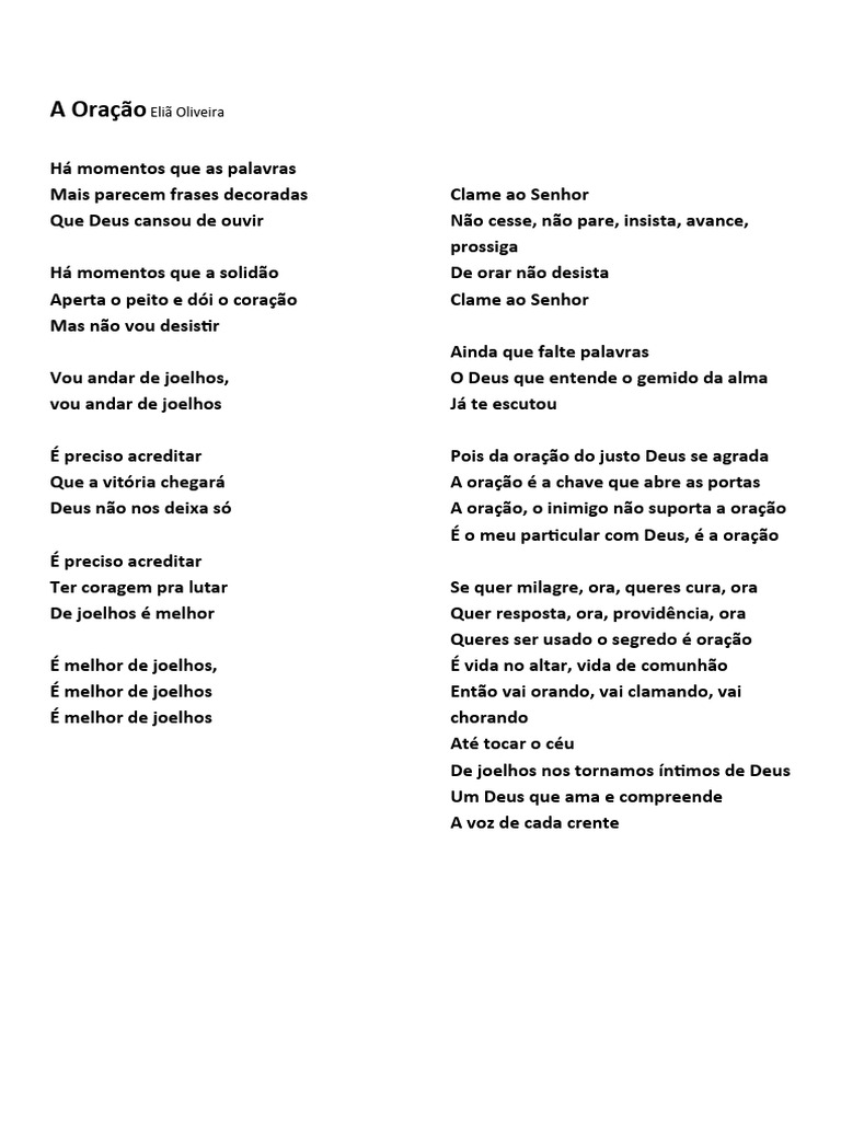 Letra da Oração - Eliã Oliveira | PDF | Autoajuda