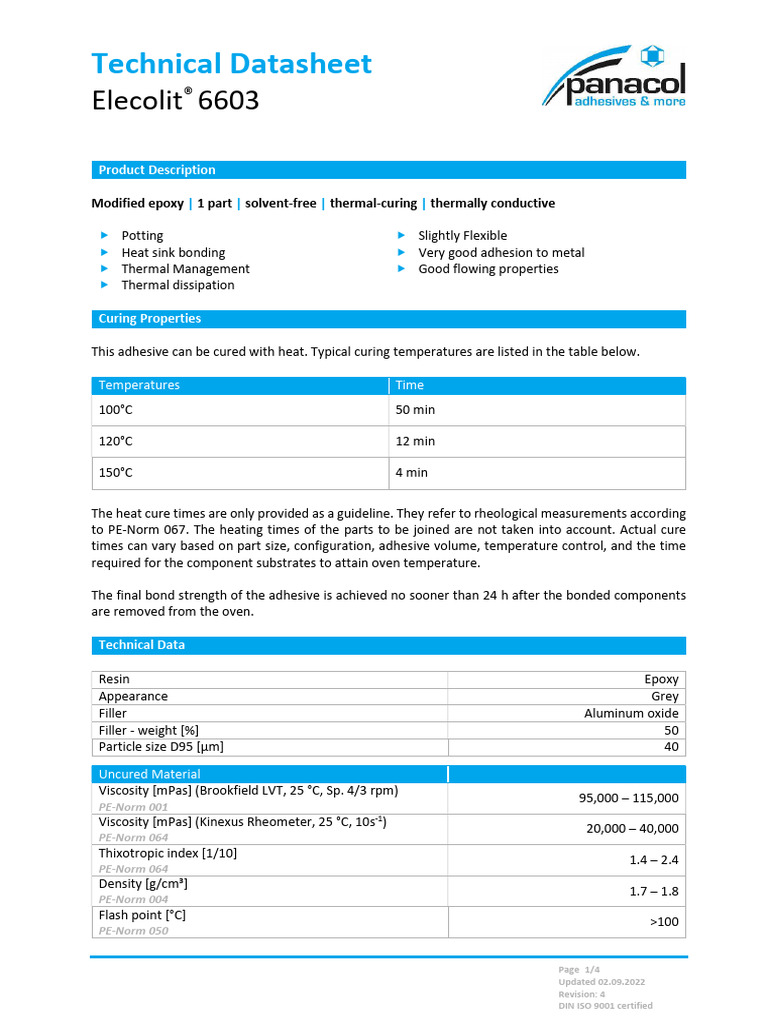 Elecolit 6603 English Tds Panacol Adhesive | PDF Elecolit 6603 English Tds Panacol Adhesive | PDF