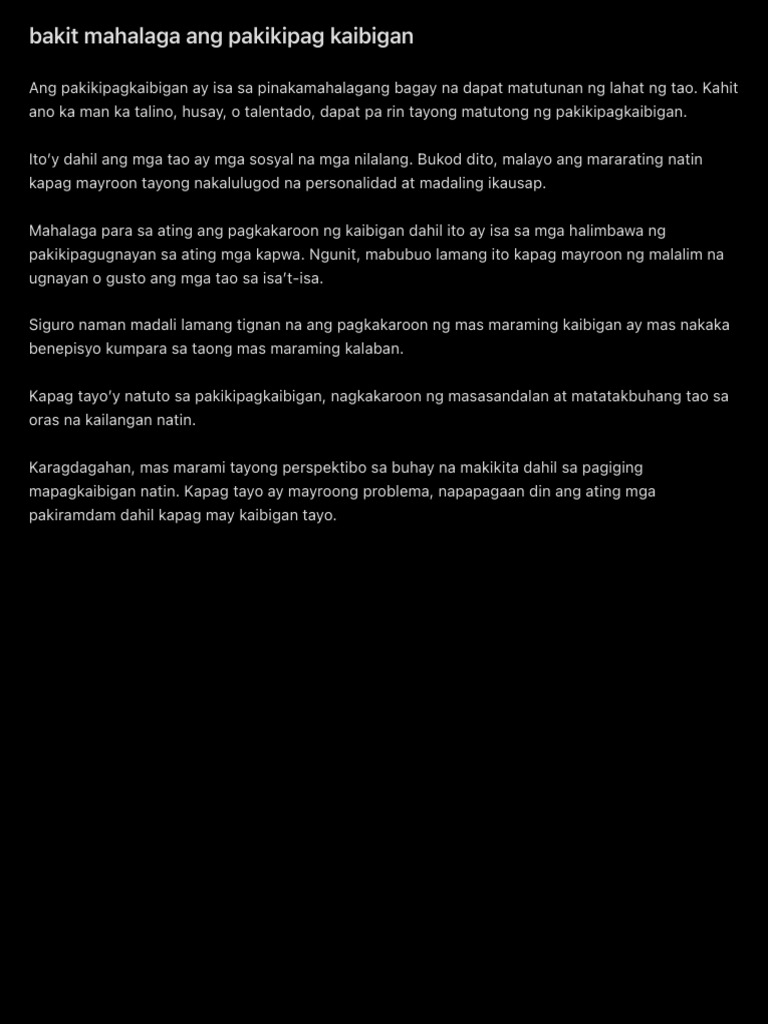 Bakit Mahalaga Ang Pakikipag Kaibigan | PDF