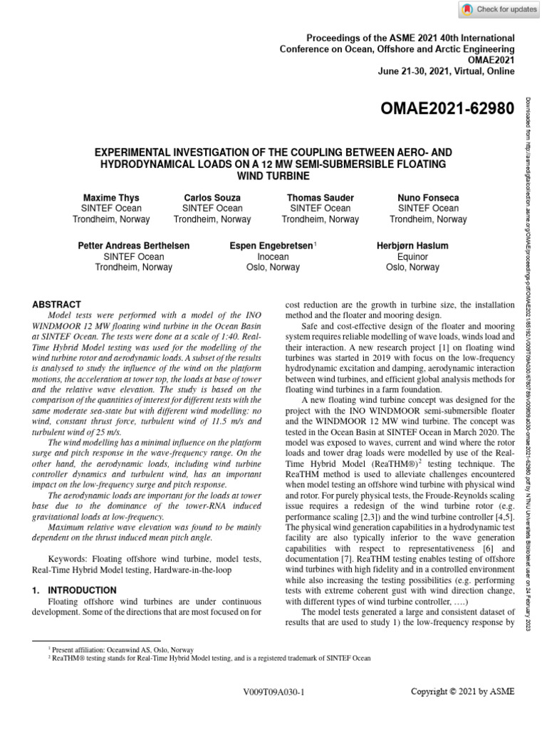 OMAE2021 - Testing of WINDMOOR | PDF | Wind Turbine | Pitch (Music)