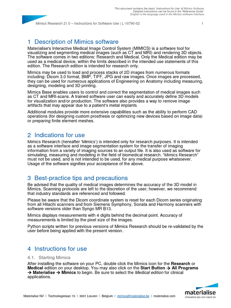 IFU Mimics Research 21.0 - English - L-10790-02 | PDF | Medical Imaging ...