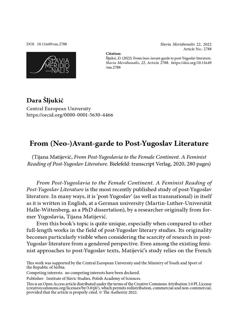 From Neo-Avant-garde To Post-Yugoslav Literature | PDF | Feminism ...