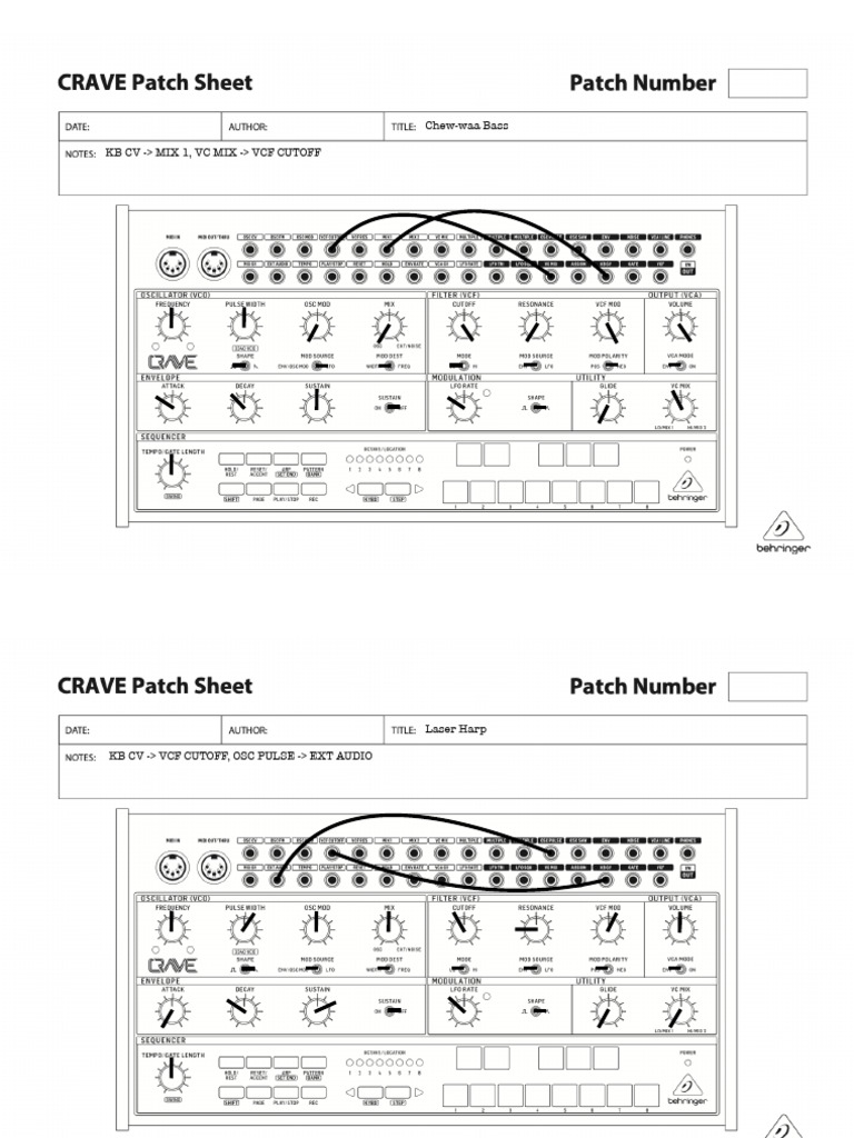 Behringer Crave - 22 Patch Sheets | PDF