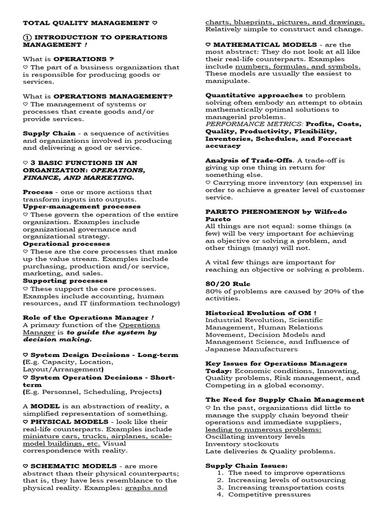 TQM Reviewer | PDF | Forecasting | Supply Chain