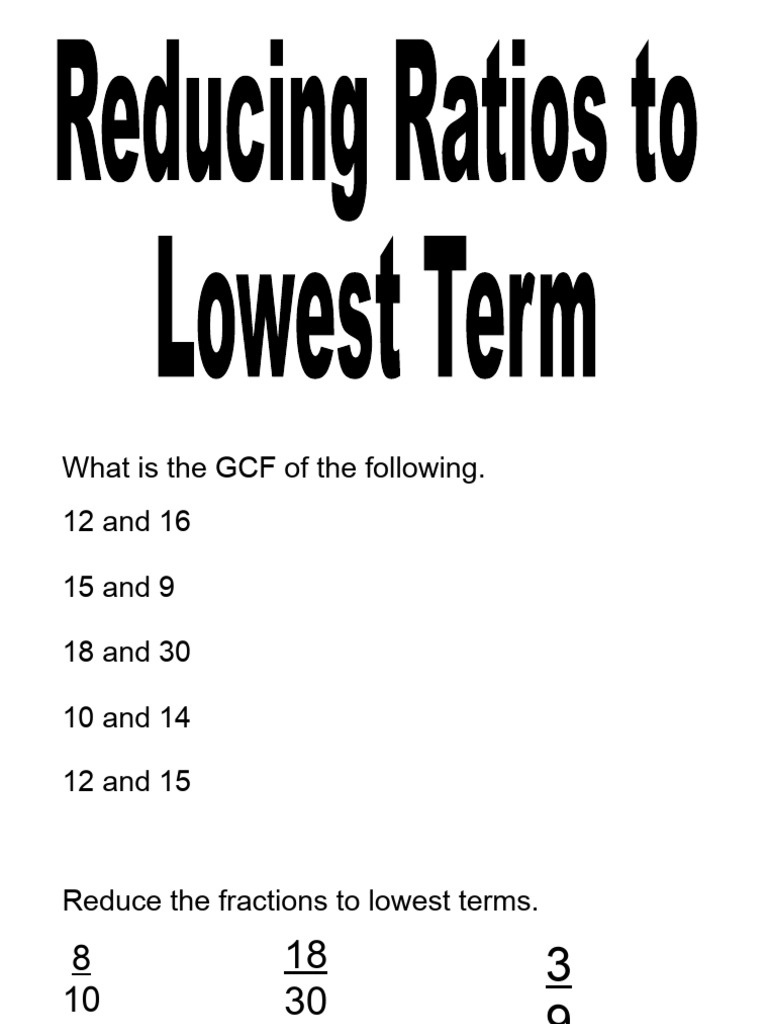 Reducing Ratios To Lowest Terms | PDF | Ratio | Division (Mathematics)