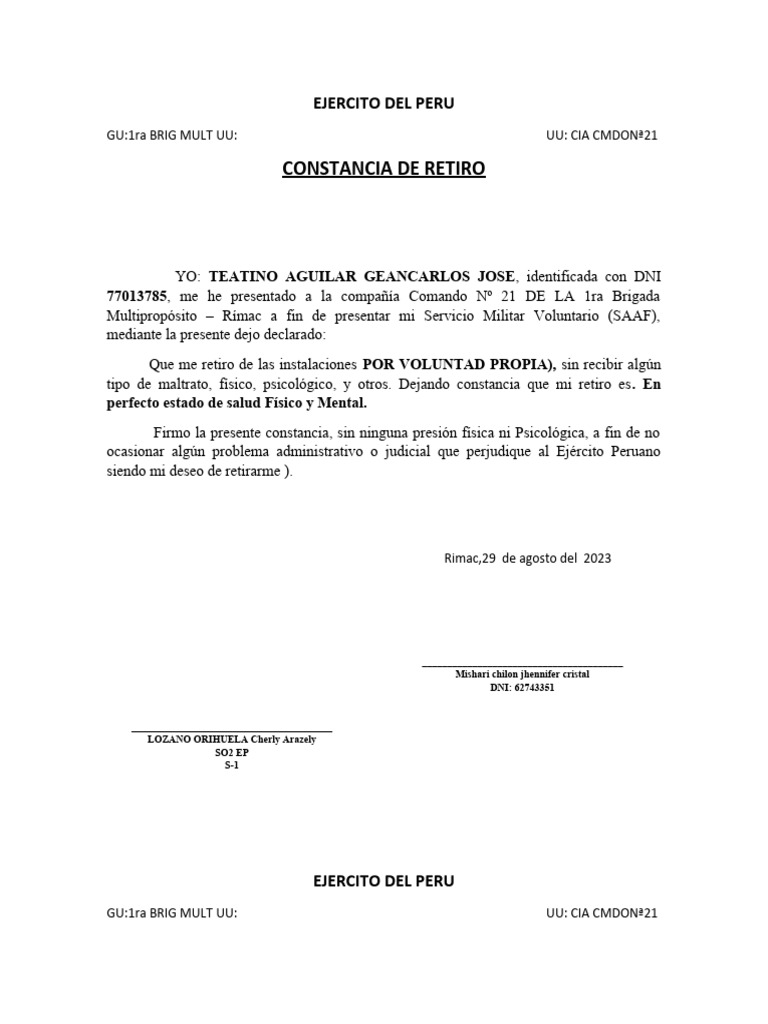 Constancia de Retiro | PDF | Gobierno | Seguridad nacional