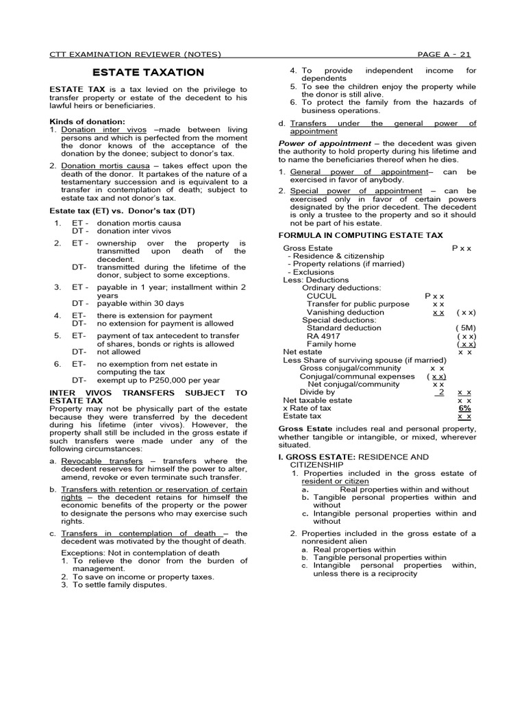 Estate Taxation Overview and Guidelines | PDF | Estate Tax In The ...