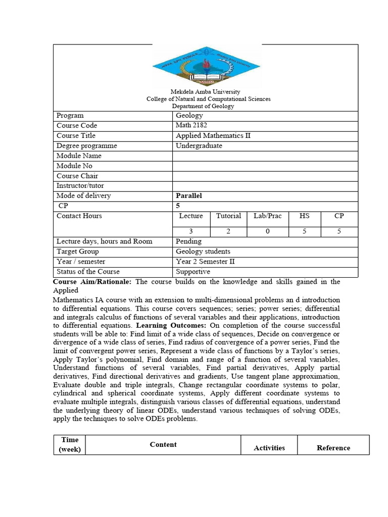 Applied Mathematics II Course Outline | PDF | Differential Calculus | Power Series