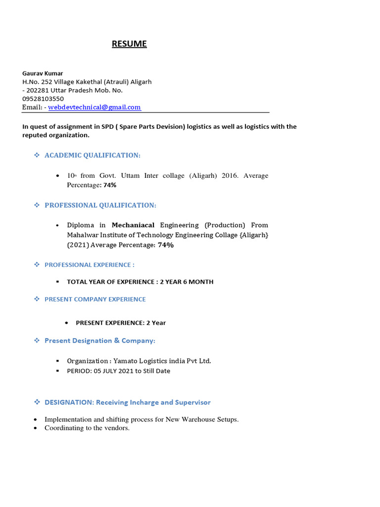 Updated Resume - 1700762034099 - Gaurav Kumar | PDF | Computers