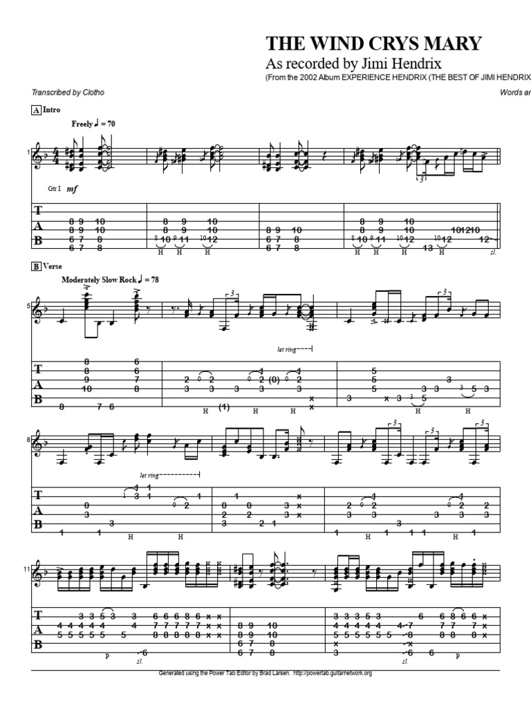 Wind Cries Mary by Jimi Hendrix | PDF | Songs | Singles