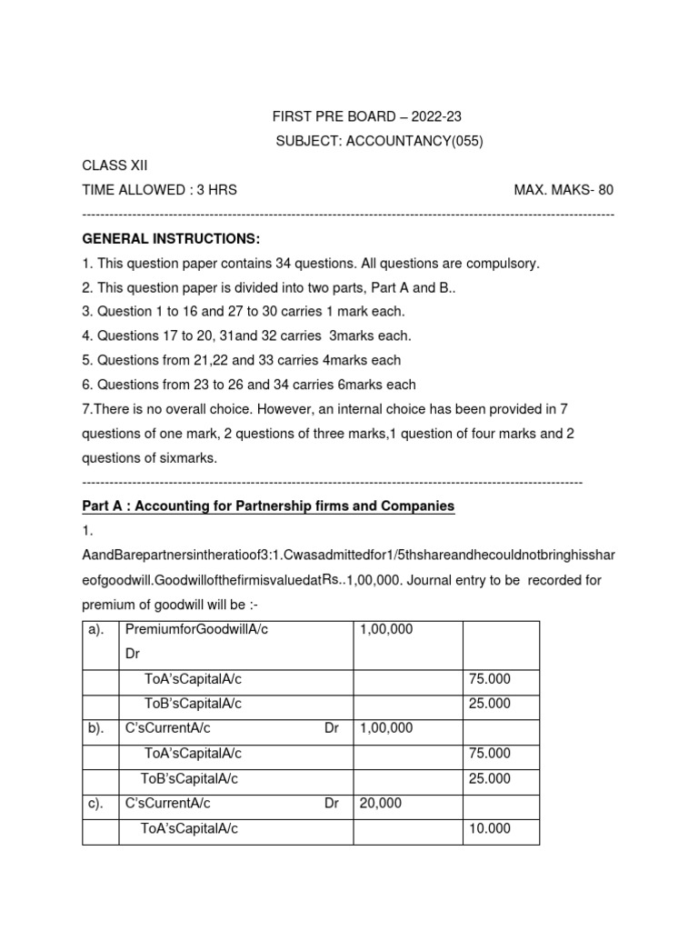 AC First Pre Board 22-23 QP-1 | PDF