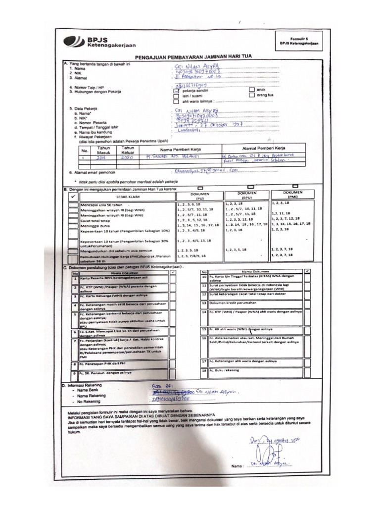 Pengajuan Pembayaran Jaminan Hari Tua | PDF