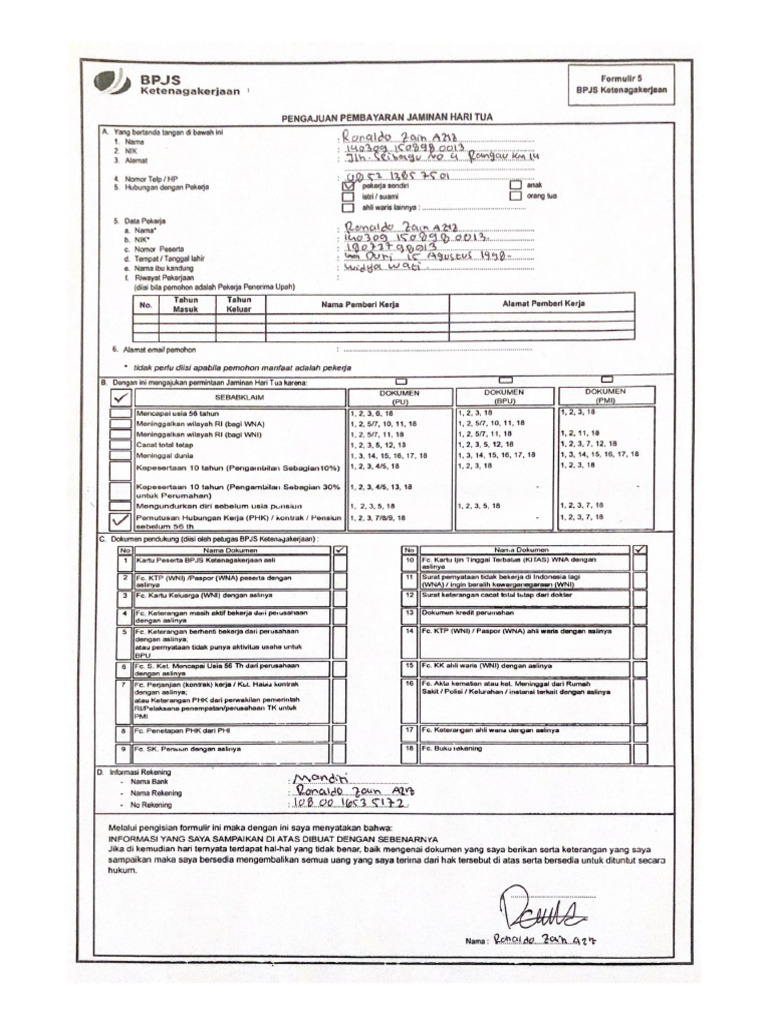 Pengajuan Pembayaran Jaminan Hari Tua 2 | PDF