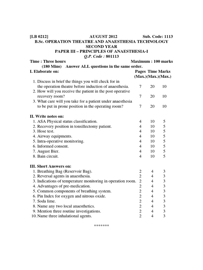 2nd Yr Question Papers 3 | PDF | Anesthesia | Clinical Medicine
