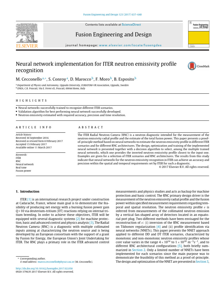 Neural Network Implementation For ITER Neutron Emis - 2017 - Fusion Engineering | PDF | Applied ...
