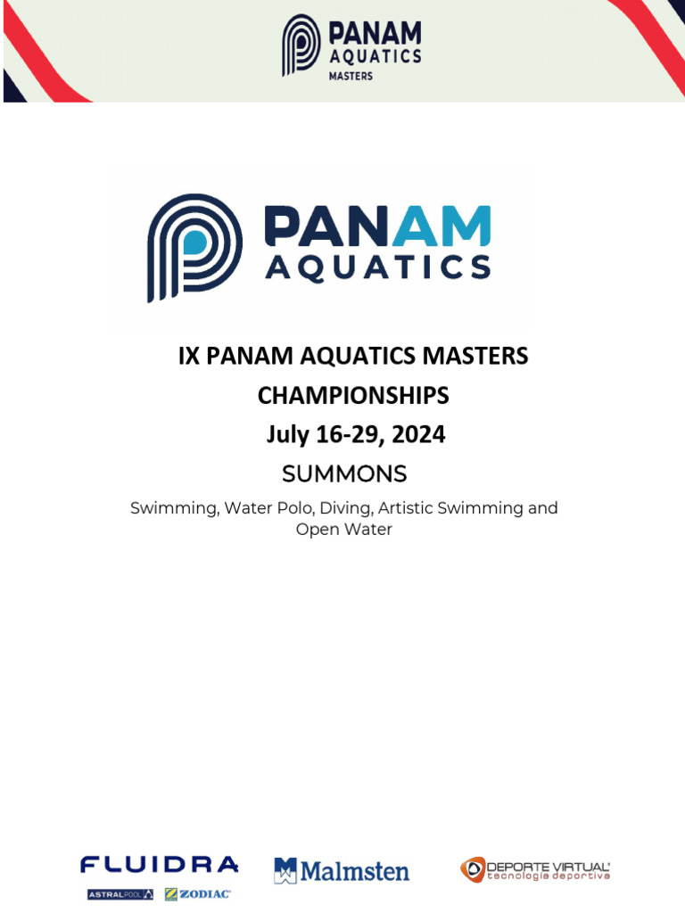 Summons IX PanAm Aquatics Masters Championships 2024 | PDF | Swimming (Sport) | Ac Power Plugs ...