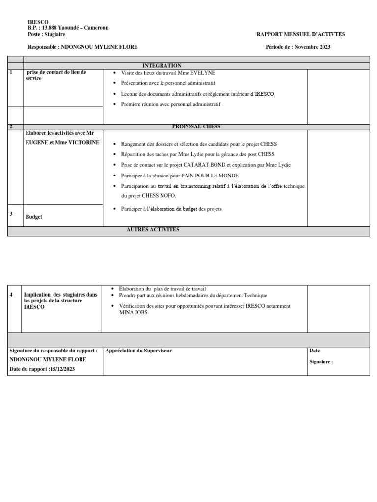 Rapport Mensuel Essye Judith Final | PDF