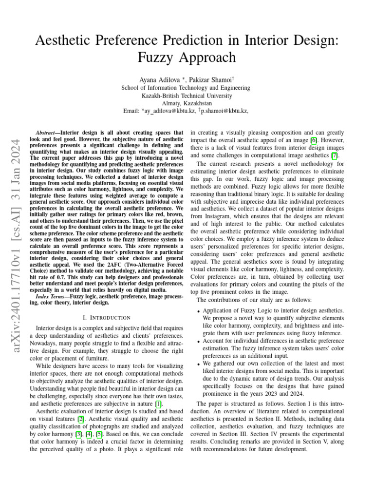 Aesthetic Preference Prediction in Interior Design: Fuzzy Approach | PDF | Fuzzy Logic | Aesthetics