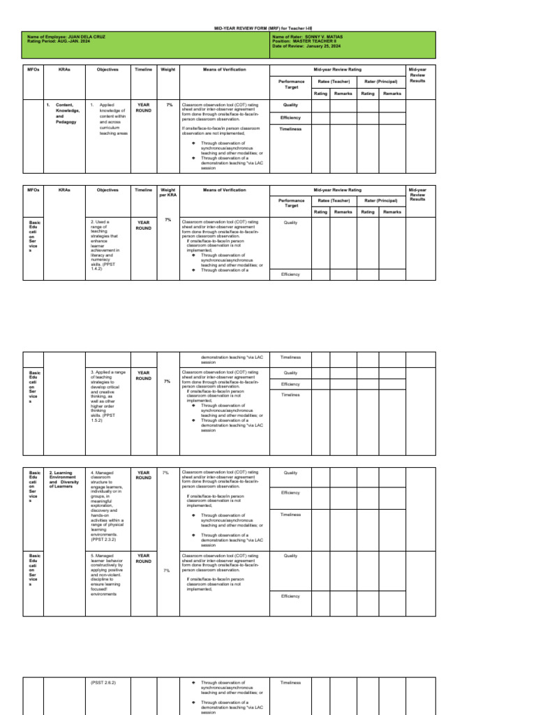 MIDYEAR REVIEW FORM - 2024 | PDF | Educational Assessment | Learning