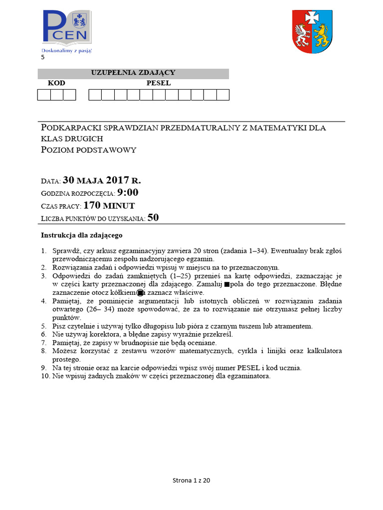 Arkusz PP Dla KL II 2017 | PDF