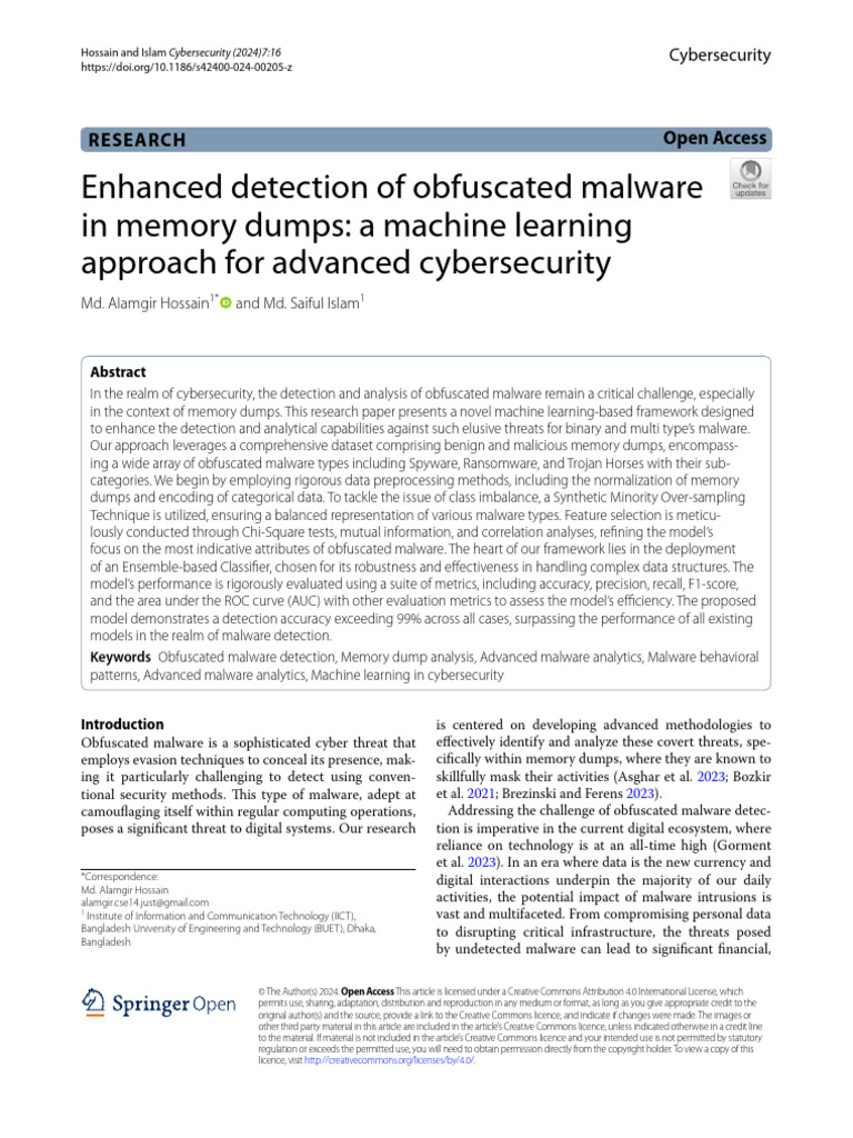 Enhanced Detection of Obfuscated Malware in Memory Dumps: A Machine Learning Approach For ...