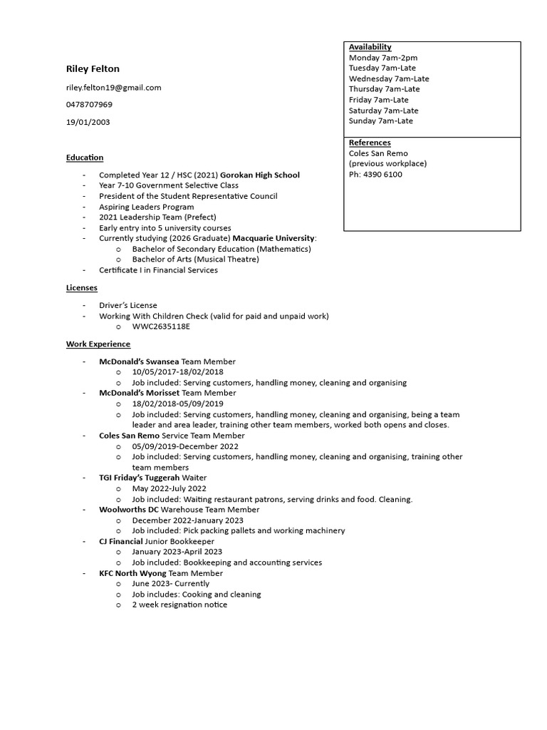 Riley Felton Resume 2024 | PDF | Business