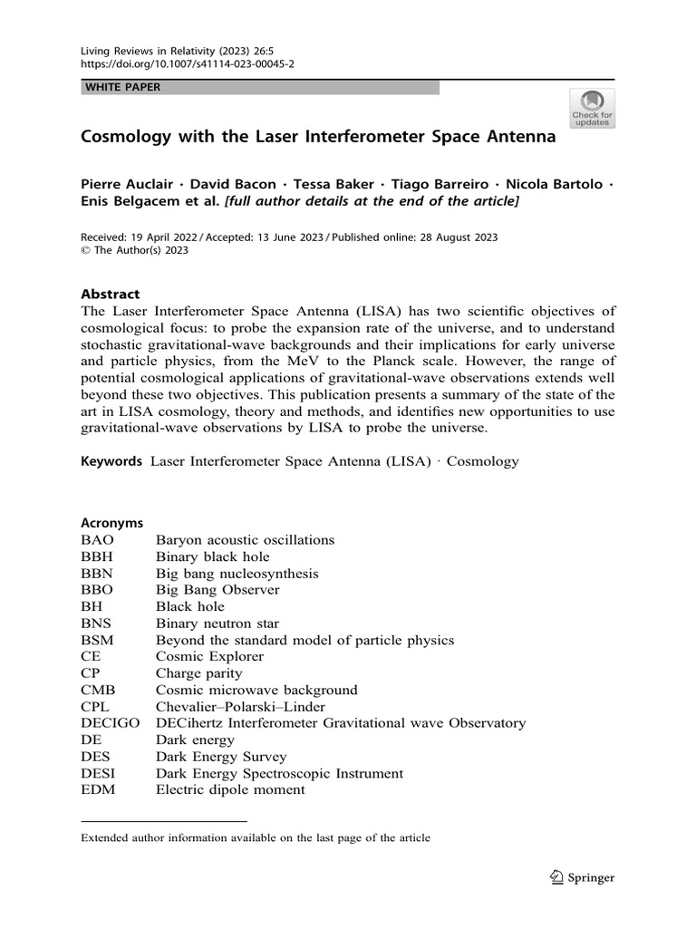 Cosmology With The Laser Interferometer Space Antenna | PDF | Technology & Engineering